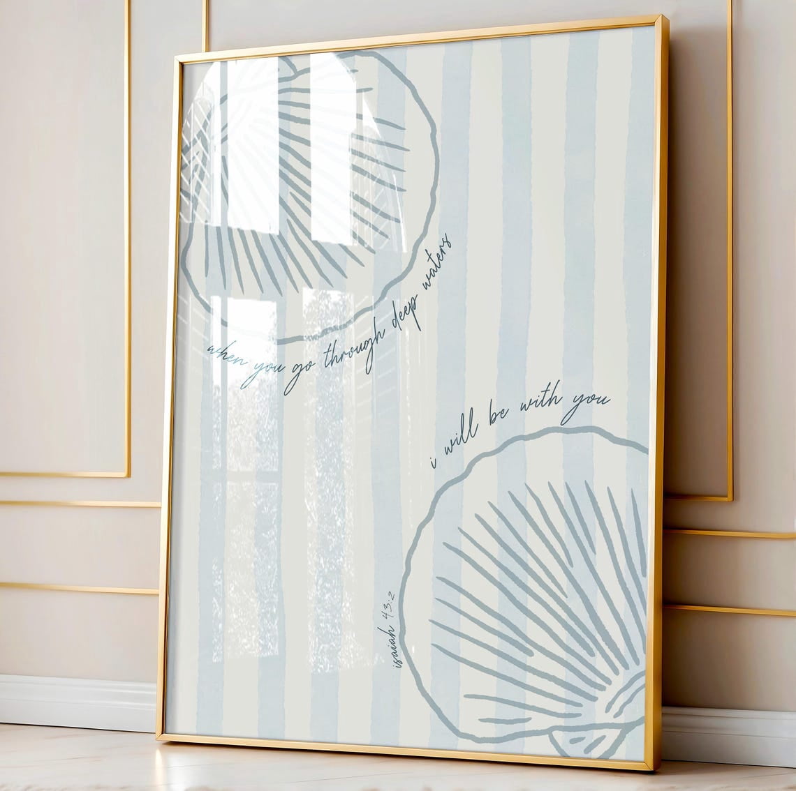 Coastal Print Isaiah 43:2 Beach Seashell Christian Wall Art, Unframed ...