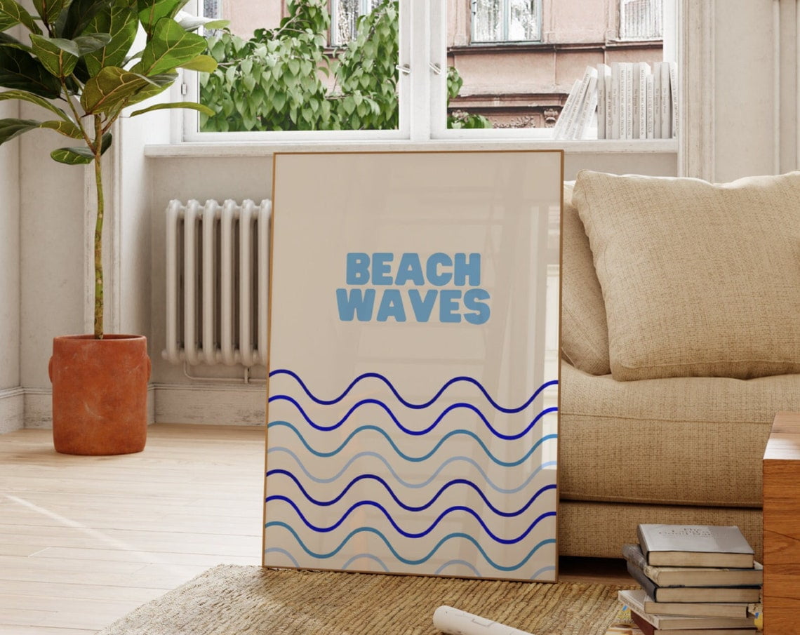 Coastal Print Wall Art, Preppy Beachy Wall Art, Trendy Summer Waves Print, Nautical Decor ...
