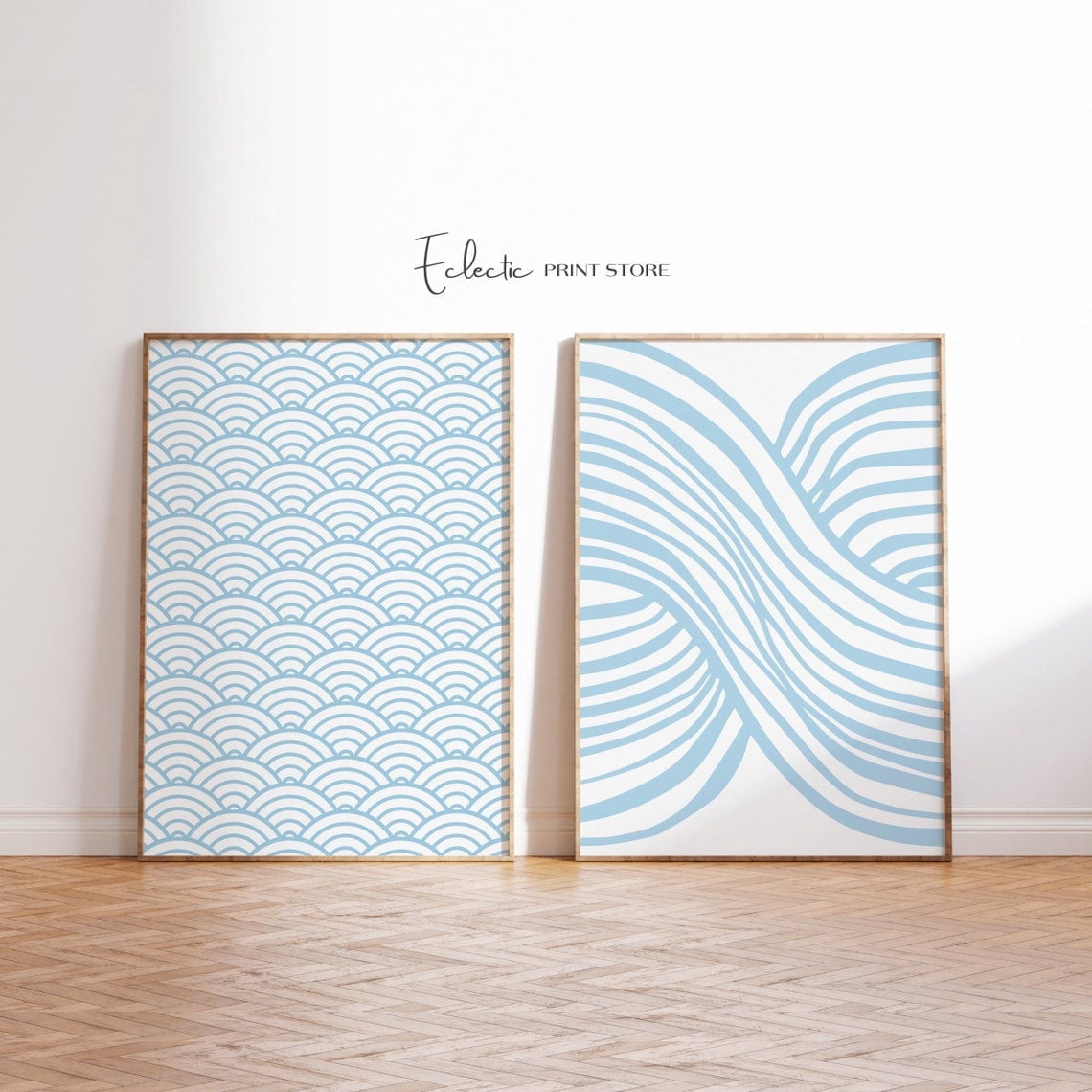 Coastal Prints Light Blue Waves Abstract Nautical Neutral Beach House ...