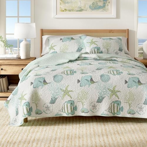 Coastal Quilt Set - 3-Piece King/California King Size Nautical Bedding ...