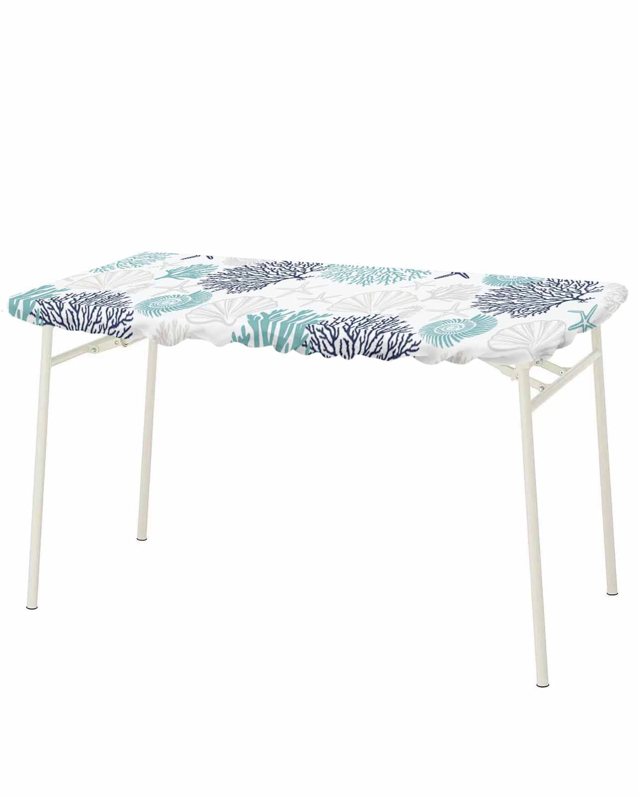 Coastal Rectangle Tablecloth, Waterproof Elastic Fitted Table Covers ...