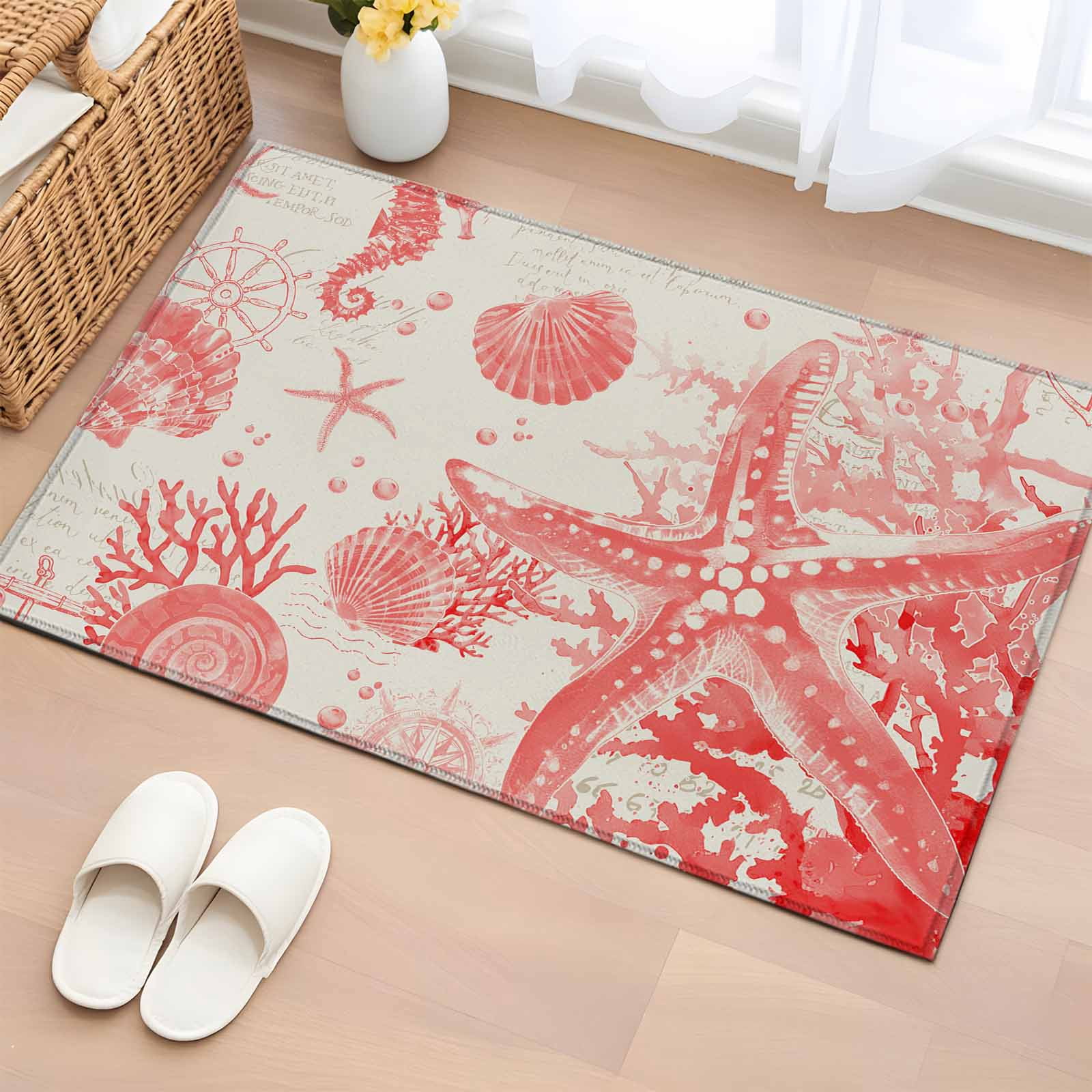 Coastal Red Bathroom Mats 2x3 FT, Non Slip Small Kitchen Mat, Nautical ...