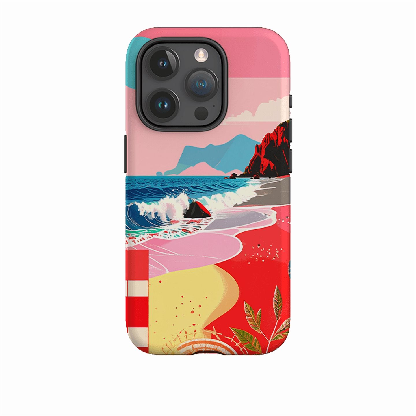 Coastal Red Beach Ocean Scene iPhone Case 17 16 15 14 13 12 11 Pro Max ...