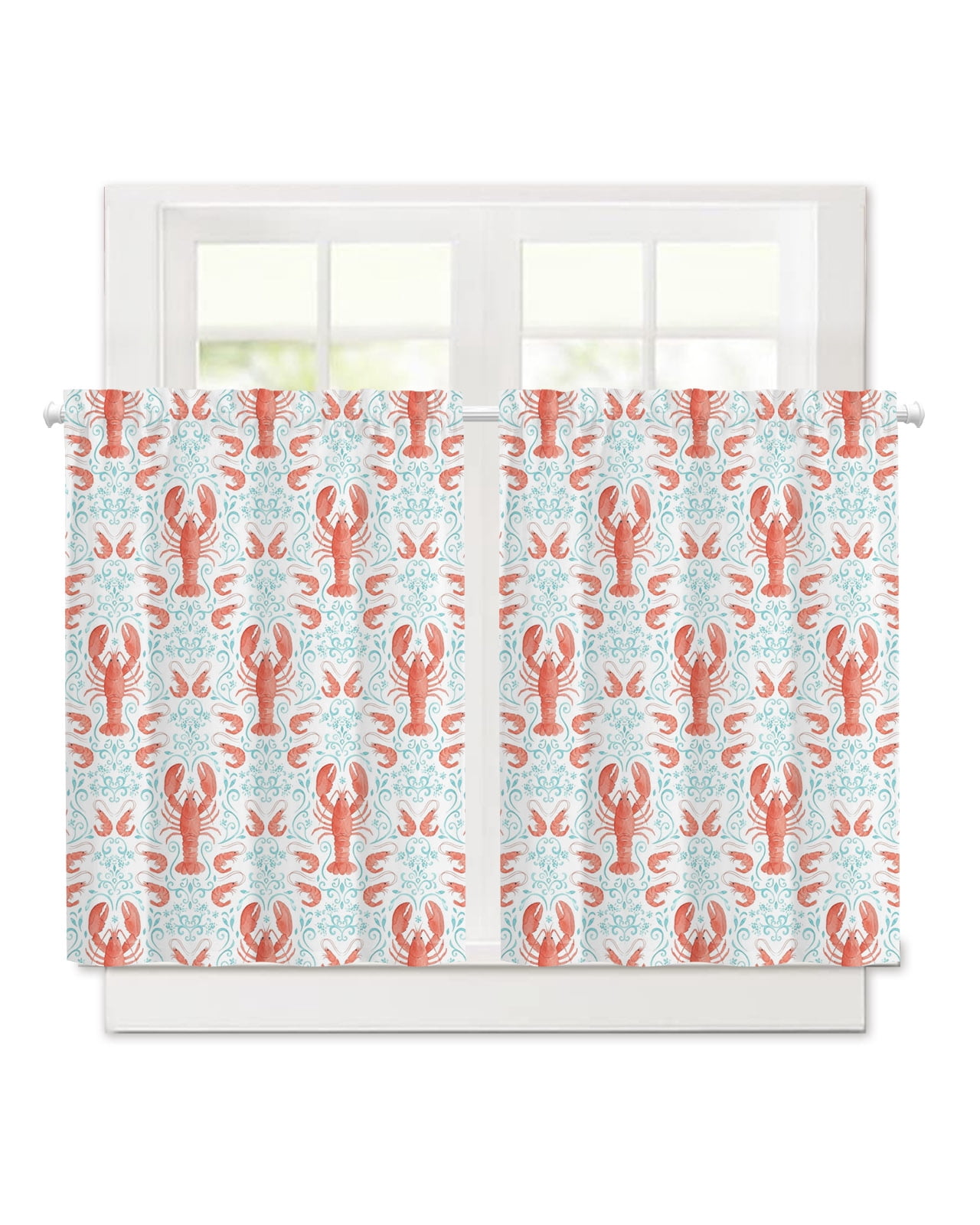 Coastal Red Lobsters Short Blackout Curtains 36 Inch Long,Light Blue ...