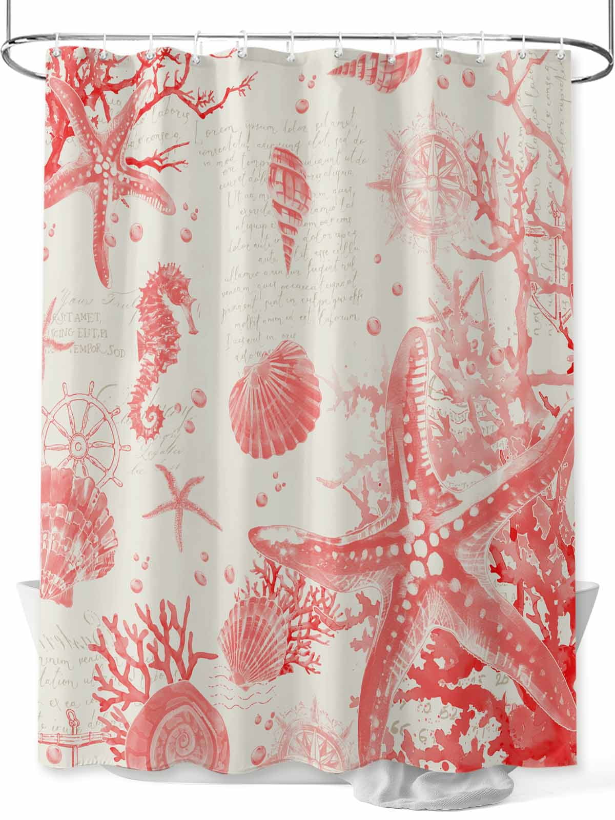 Coastal Red Shower Curtain Set with Hook Washable Cloth Polyester ...