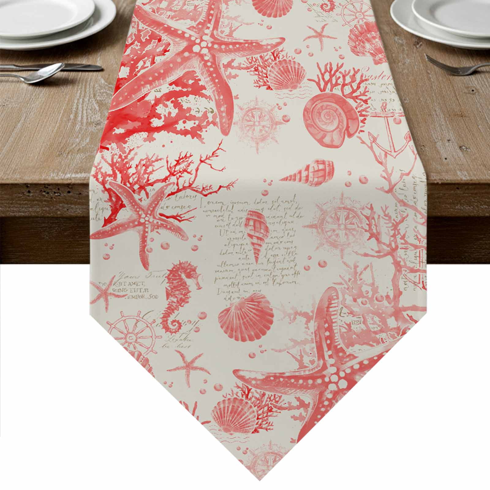 Coastal Red Table Runner Linen Burlap Table Runner 48 Inches Long ...