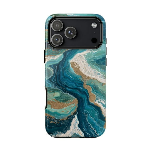Coastal Resin Teal Blue Marble Oceanic Texture Case for iPhone 17 16 15 ...