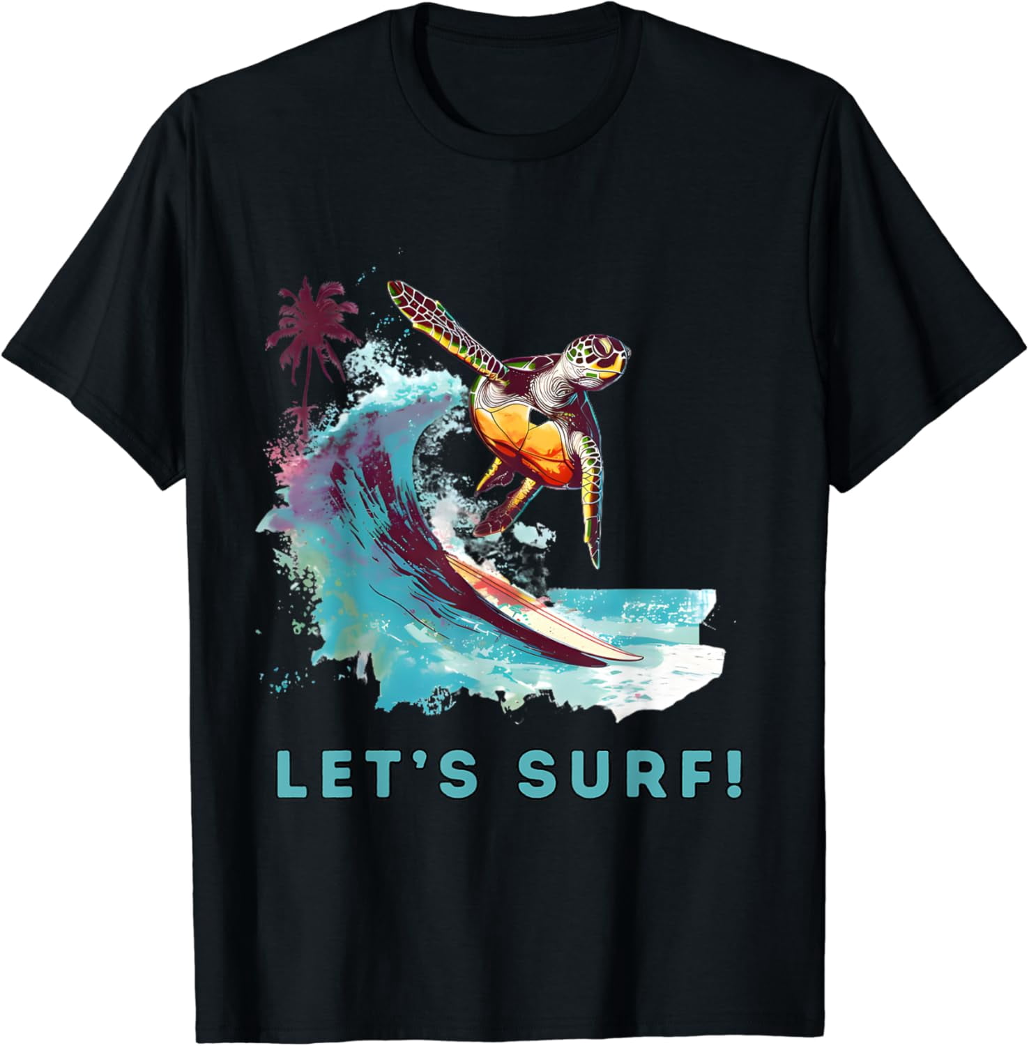 Coastal Retro Surfing Turtle Let'S Surf Ocean Marine T-Shirt - Walmart.com