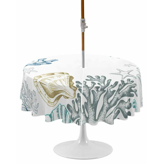 Coastal Round Outdoor Tablecloth, Waterproof Table Cloth Cover with ...