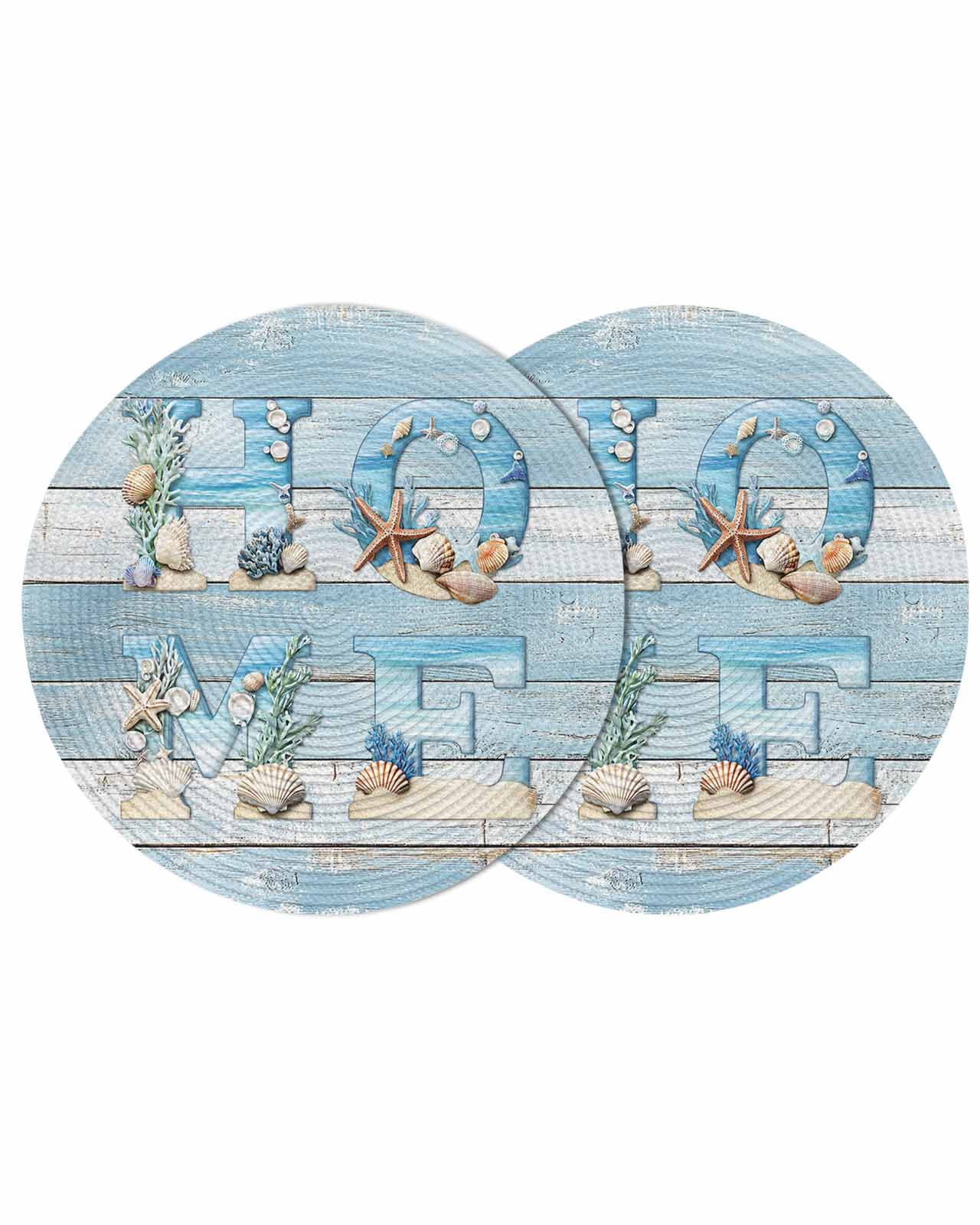 Coastal Round Table Placemats set of 2, Vintage Beach Starfish Shell ...