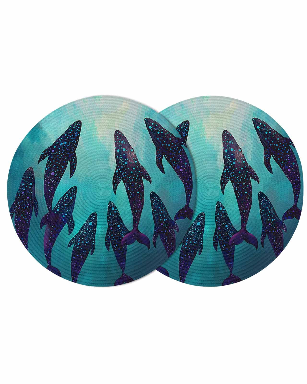 Coastal Round Table Placemats set of 2, Vintage Ocean Whale Polka Dots ...