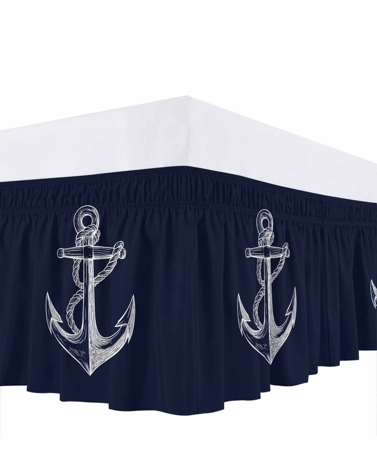 Coastal Ruffle Bed Skirt California King Size Illustration Anchor Rope ...
