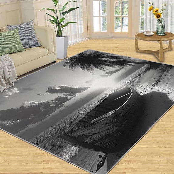 Coastal Rug, Beach Theme Area Rugs for Living Room Bedroom, Black and ...