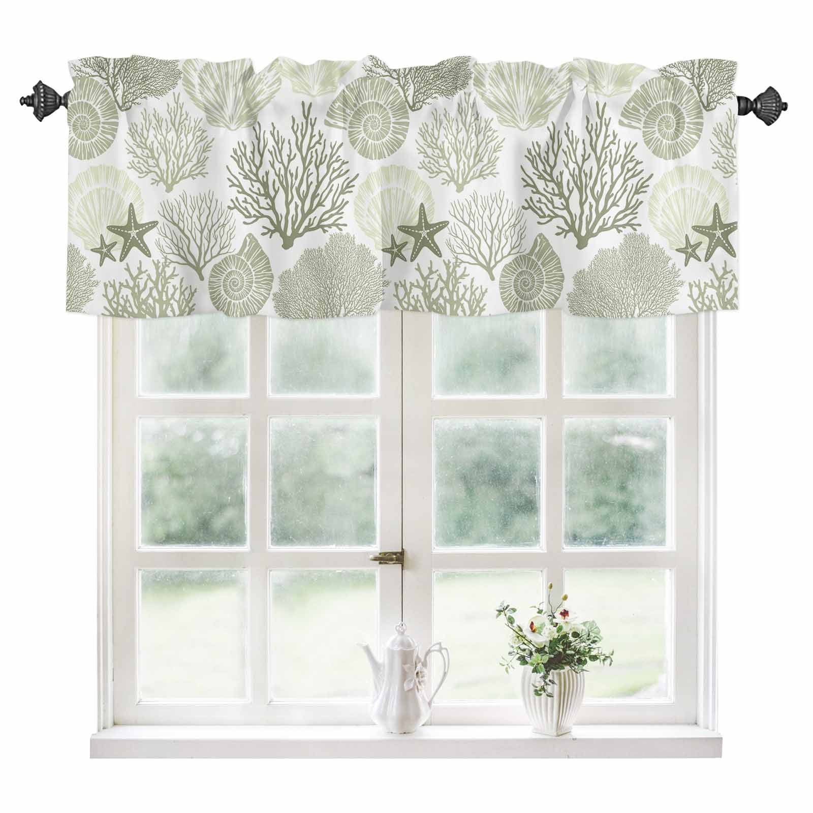 Coastal Sage Green Kitchen Valances for Windows 42x12 Inch Kitchen ...