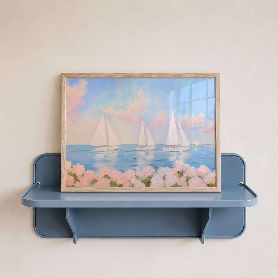 Coastal Sailboat For Preppy Beach Pink Coastal Grandmillennial Palm ...