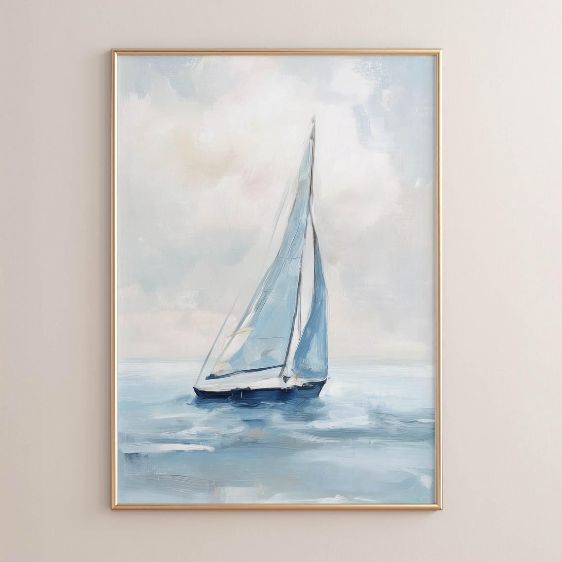 Coastal Sailboat Nautical Minimalist Beach Art Soothing Soft Seascape ...