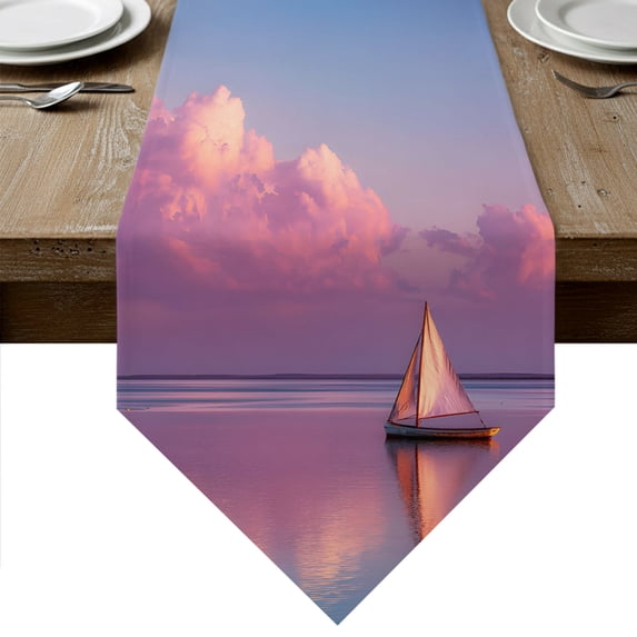 Coastal Sailboat Table Runner Linen Burlap Table Runner 90 Inches Long ...