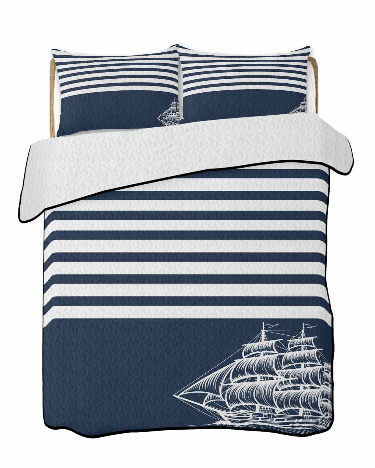 Coastal Sails Quilts Bedding Set Full Size Seafaring Navy Blue Nautical ...