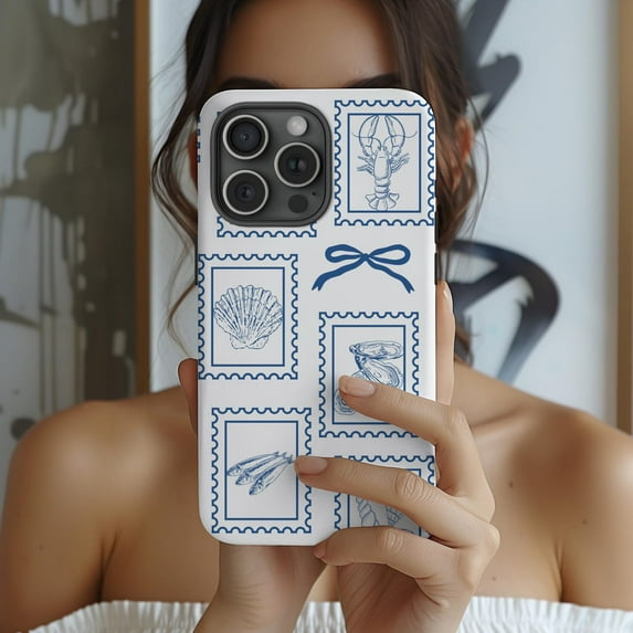 Coastal Sardine Oyster Lobster Stamp Phone Case with iPhone 17 to 11 ...