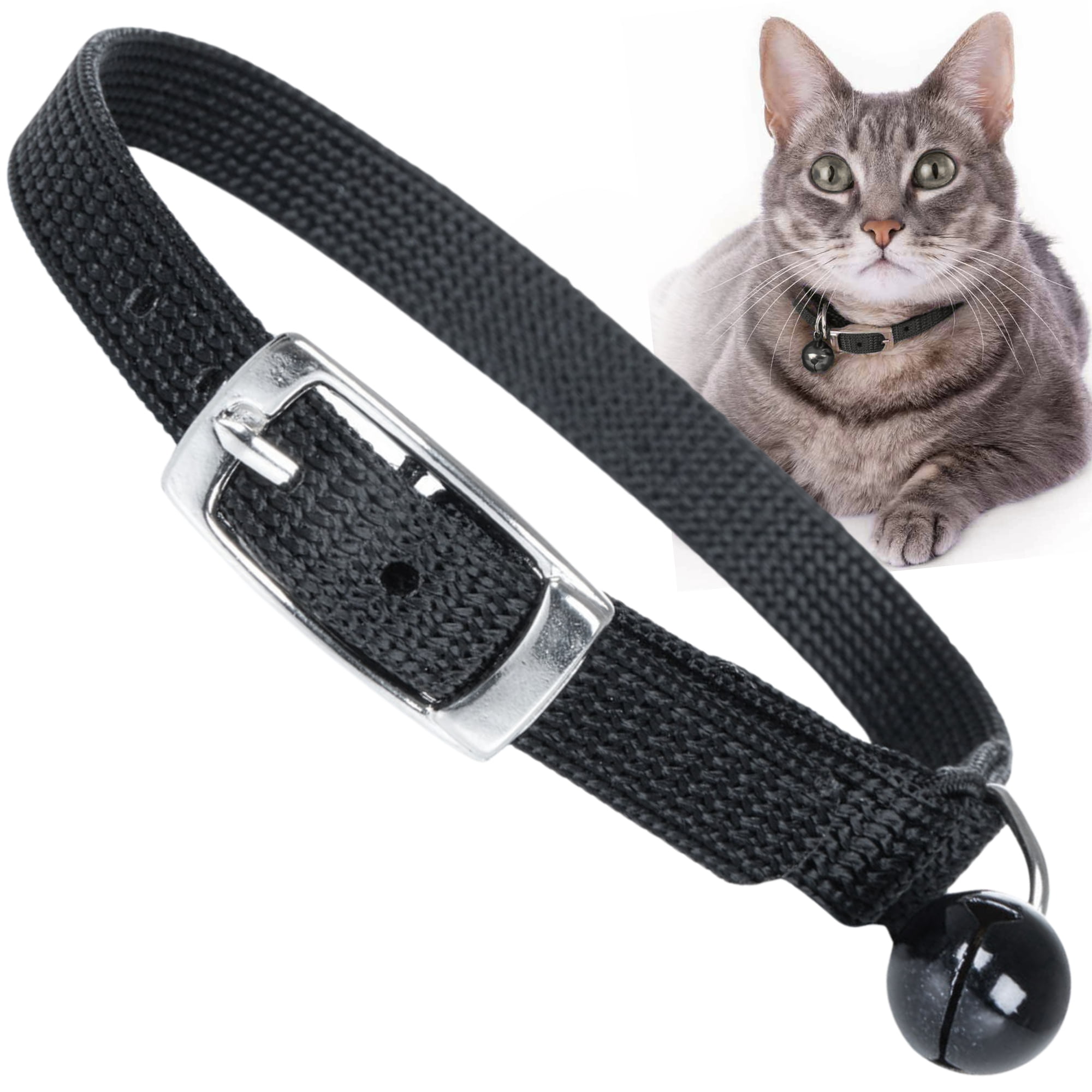 Jeffers Adjustable Nylon Cat Collar with Bell – Stretch Safety Section ...
