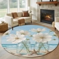 Coastal Scenery 7FT Round Area Rugs for Living Room Summer Flowers Jars ...