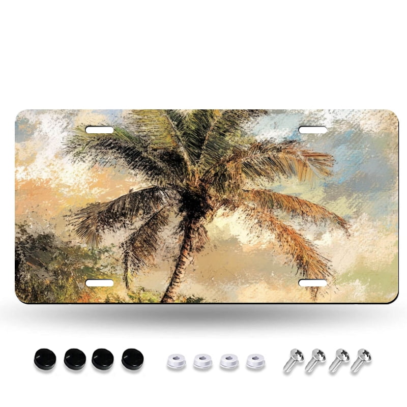Coastal Scenery with Waving Palm Tree License Plate Frame, Decorative ...