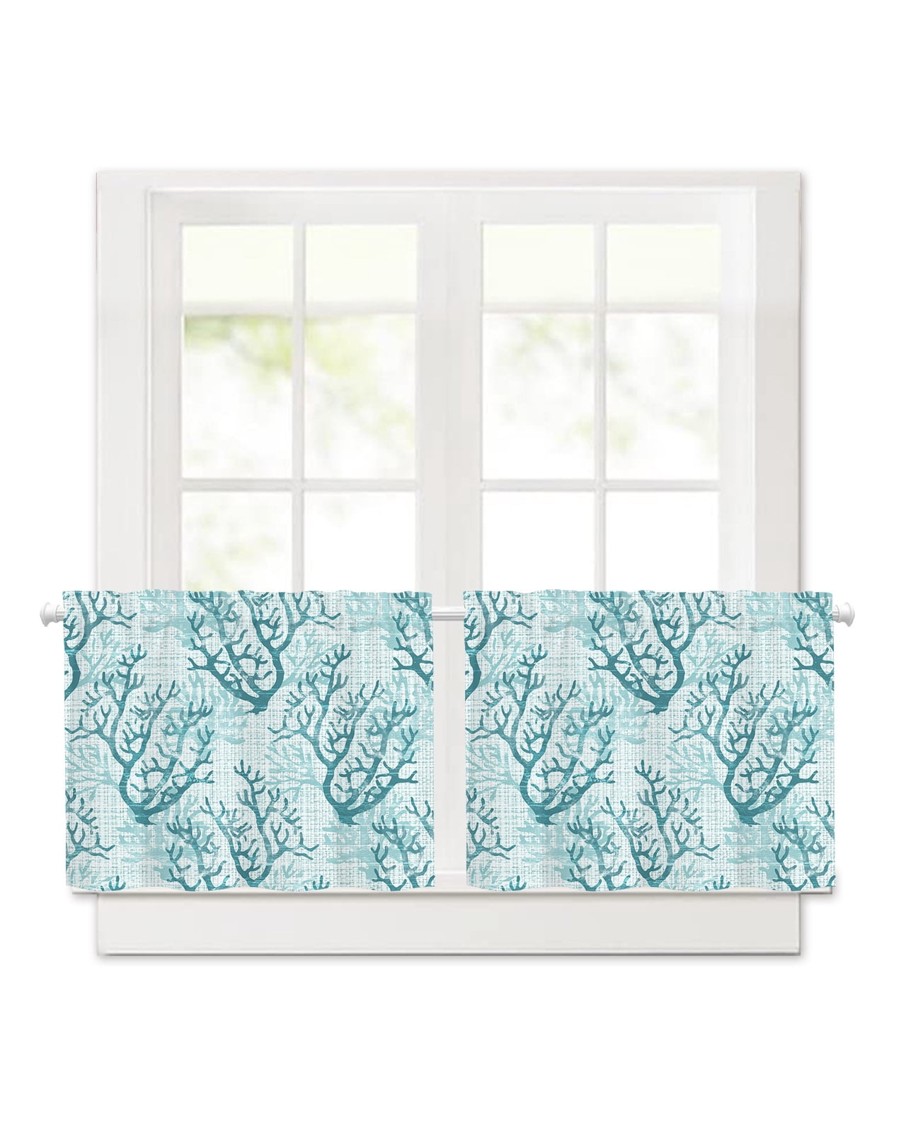 Coastal Sea Coral Retro Linen Short Blackout Curtains 24 Inch Long ...