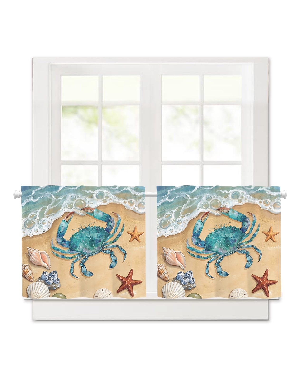 Coastal Sea Crab Shell Conch Starfish Short Blackout Curtains 30 Inch ...
