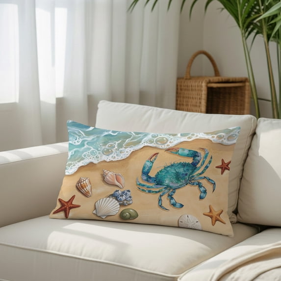 Coastal Sea Crab Shell Conch Starfish Throw Pillow Covers, Decorative ...