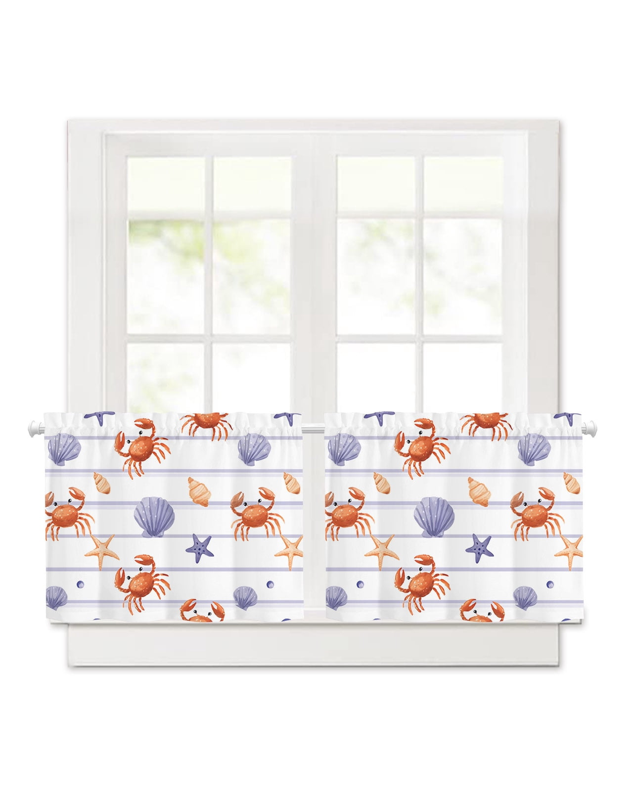 Coastal Sea Crab Shell Starfish Conch Short Blackout Curtains 24 Inch ...