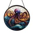 Coastal Sea Life Octopus Stained Glass Window Hanging, Decorative Glass ...