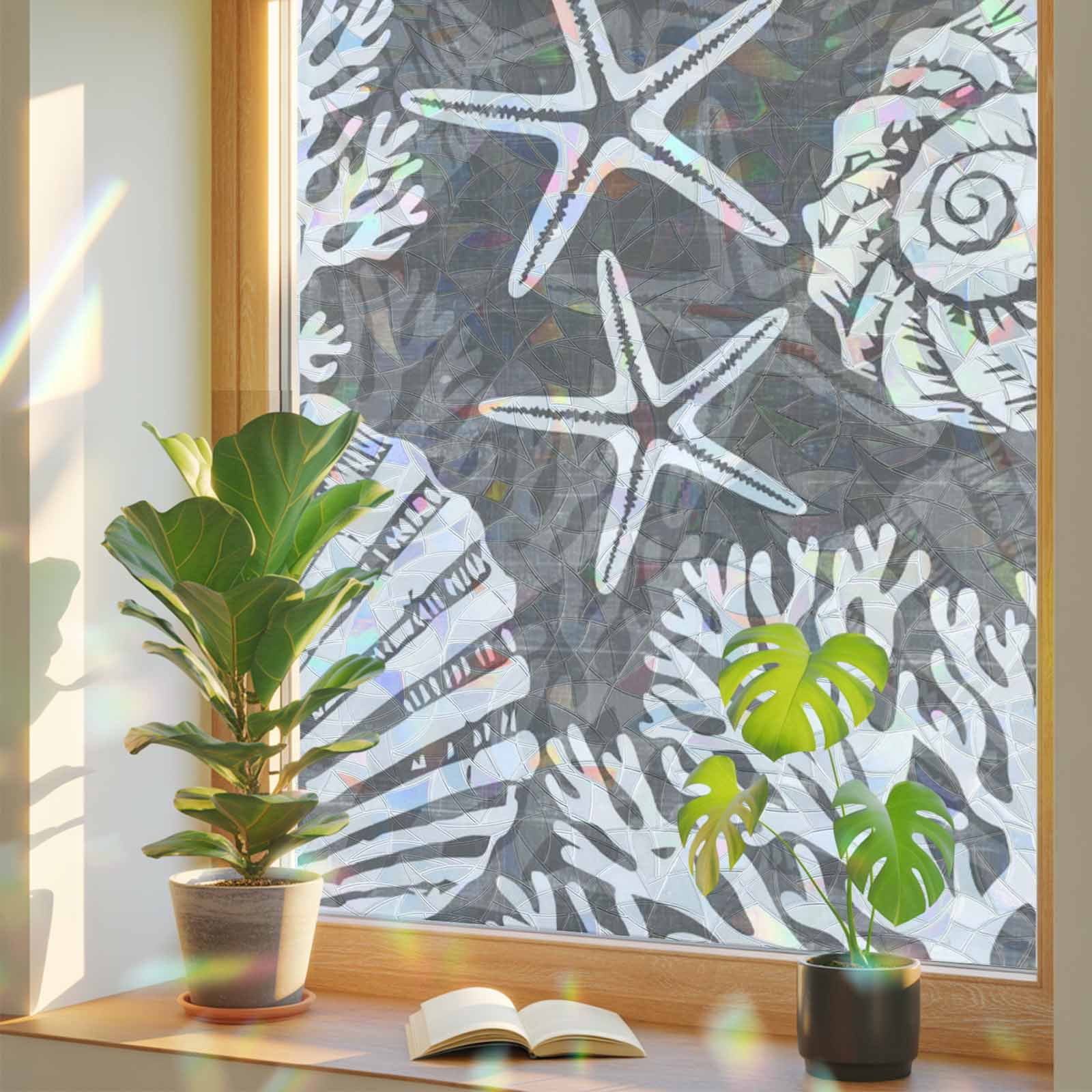Coastal Sea Shell Coral Starfish Window Privacy Film, Rainbow Film ...