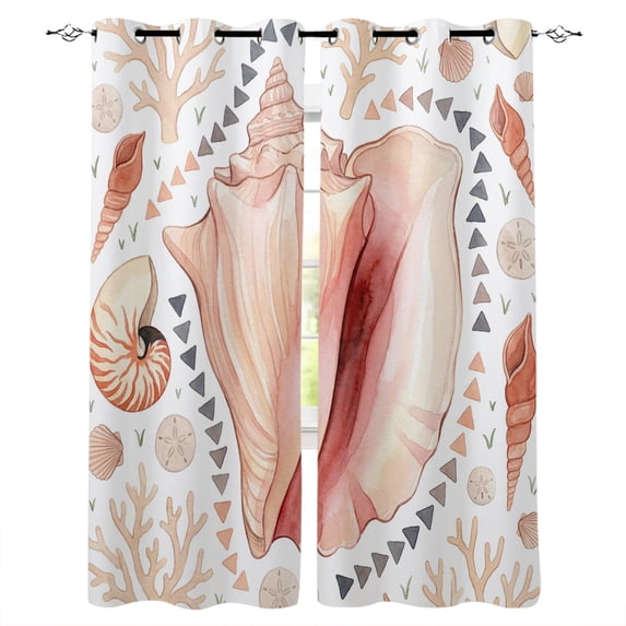 Coastal Sea Shells Kitchen Curtains Beachy Shell Coral Pink Cream Cafe ...