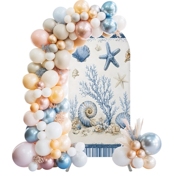 Coastal Sea Shells Wedding Arch Cover 5Ft Blue White Wedding Arch ...