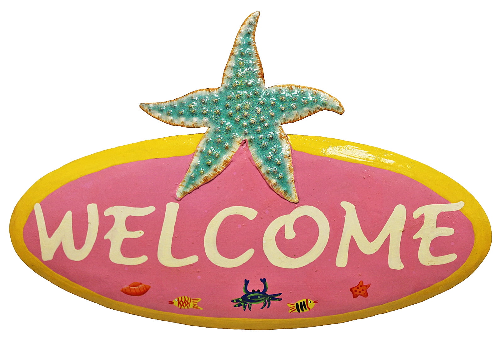 Coastal Sea Teal Starfish 13 Inch Oval Welcome Sign Haitian Metal Wall ...