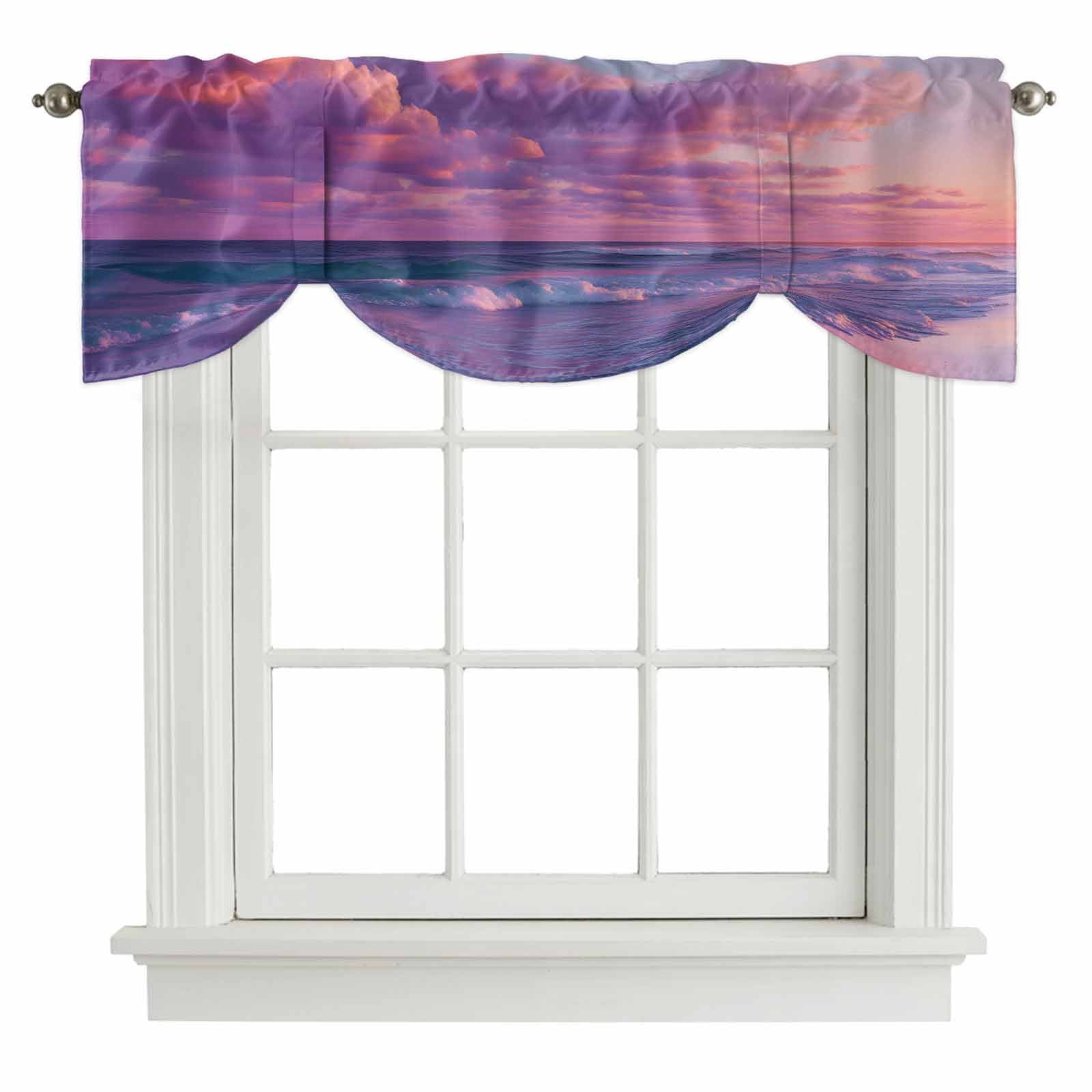 Coastal Sea Tie Up Valance Curtains Summer Coastal Beach Pink Blue ...