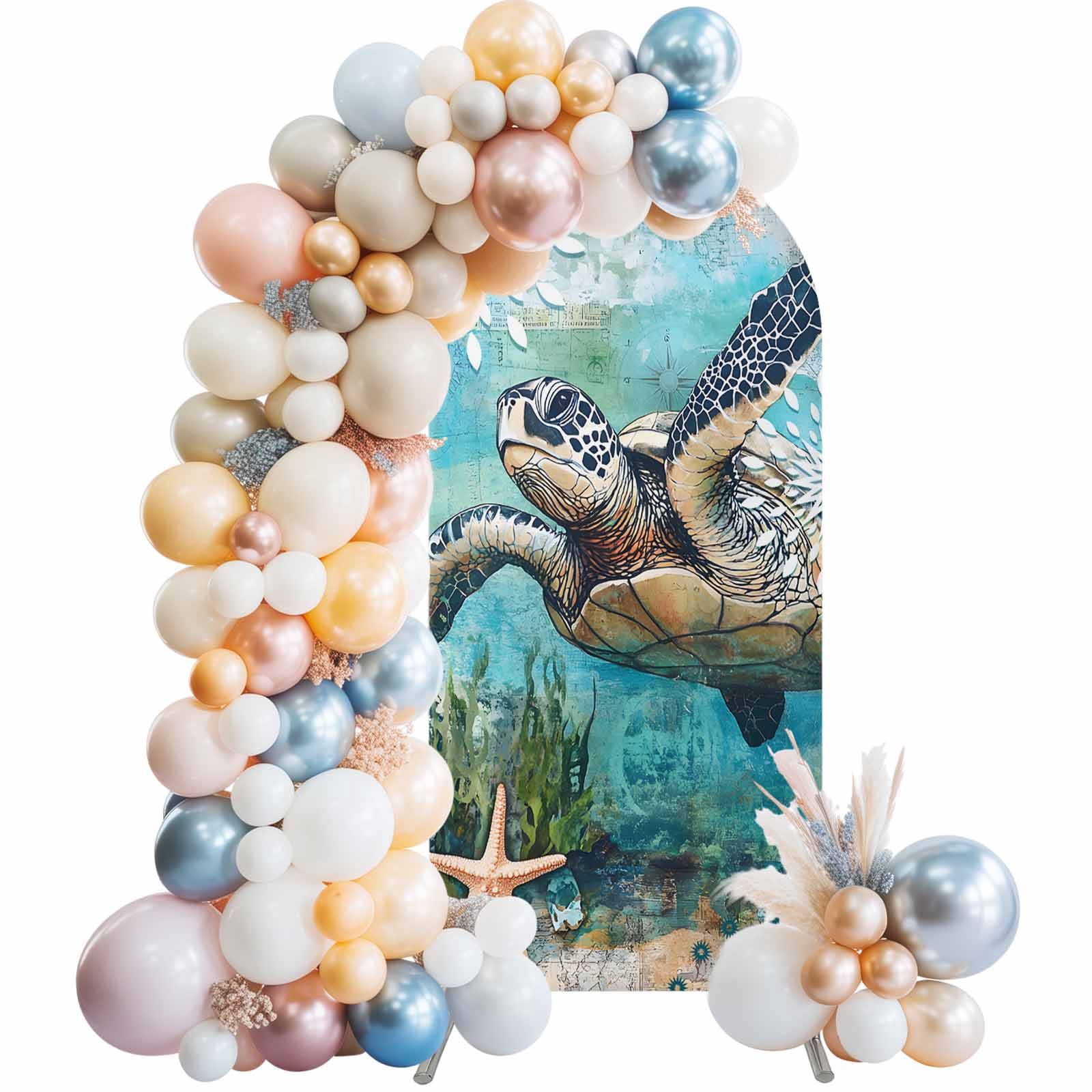 Coastal Sea Turtle Arch Backdrop Cover 5x2.1 Ft, Spandex Wedding Arch ...