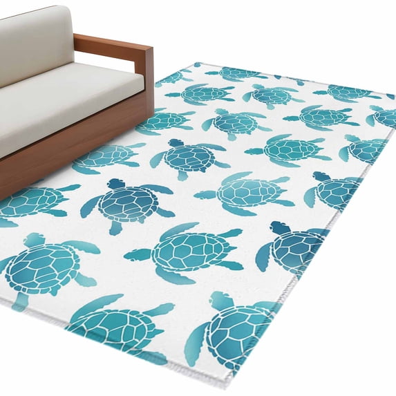 Coastal Sea Turtle Area Rugs Collection 4'x6', Nautical Turquoise Ocean ...