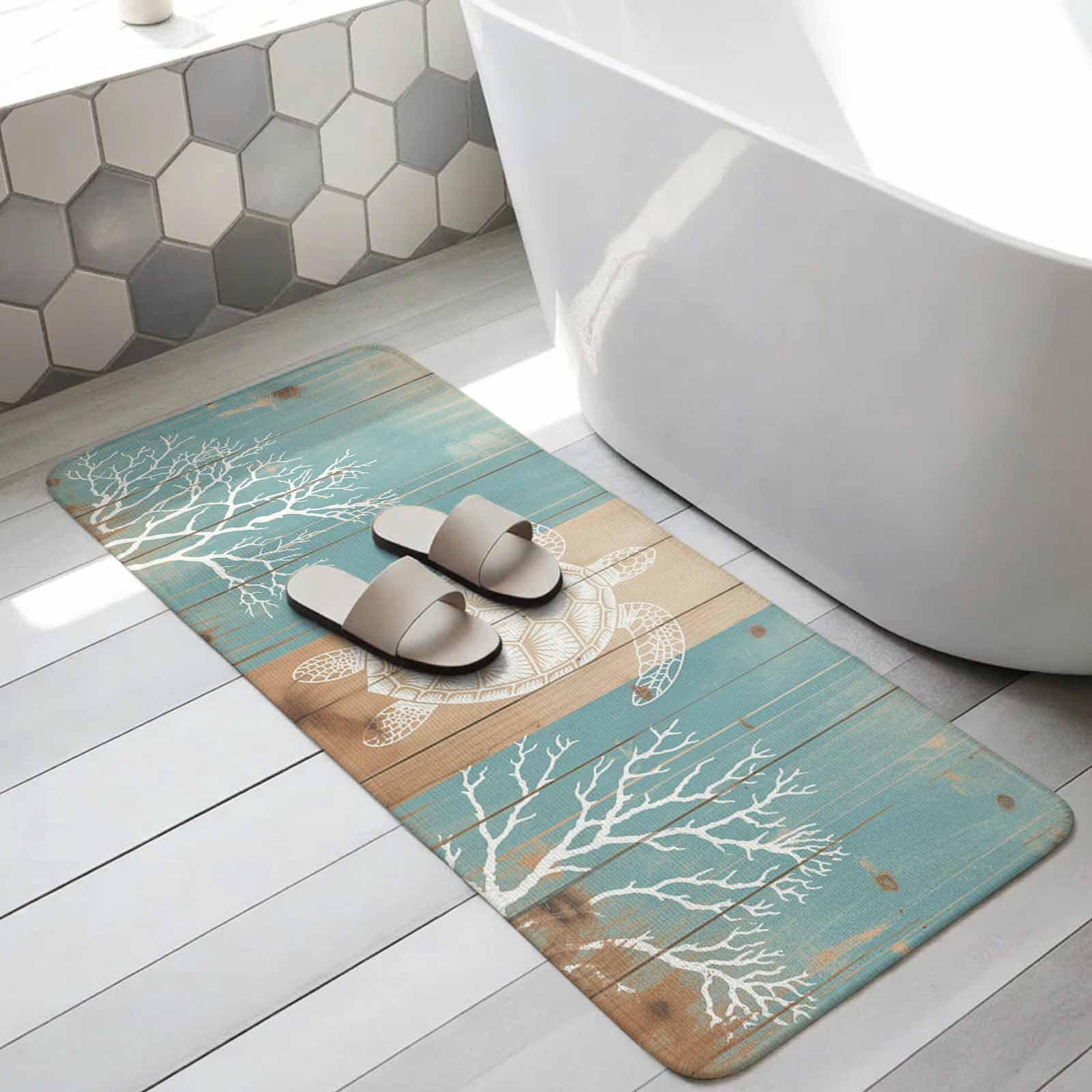 Coastal Sea Turtle Bathroom Runner Rugs Non Slip Washable Absorbent ...
