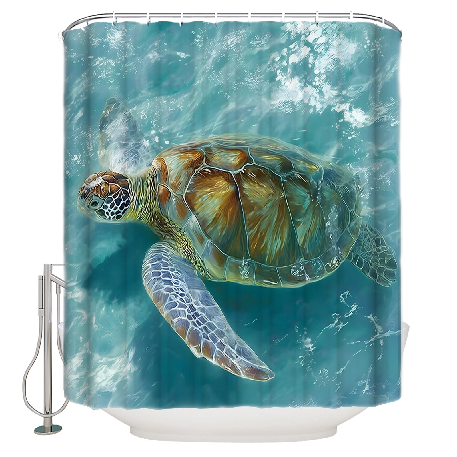 Coastal Sea Turtle Bathroom Shower Curtains with 12 Hooks Polyester ...