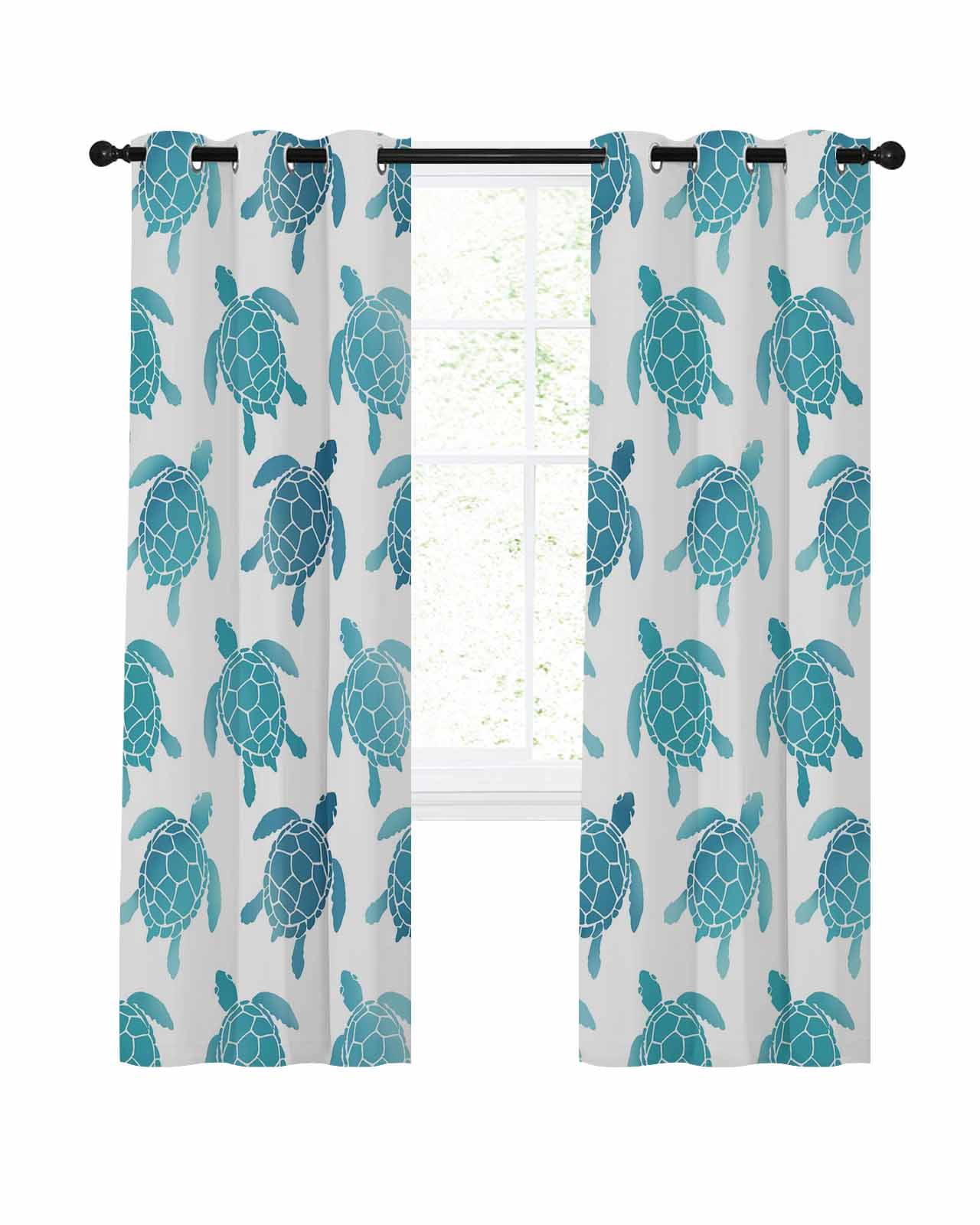 Coastal Sea Turtle Blackout Curtains 84 Inches Length, Nautical ...