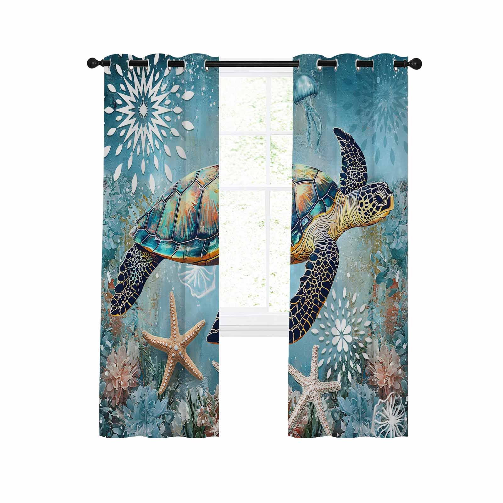 Coastal Sea Turtle Blackout Curtains 84 Inches Long for Bedroom ...