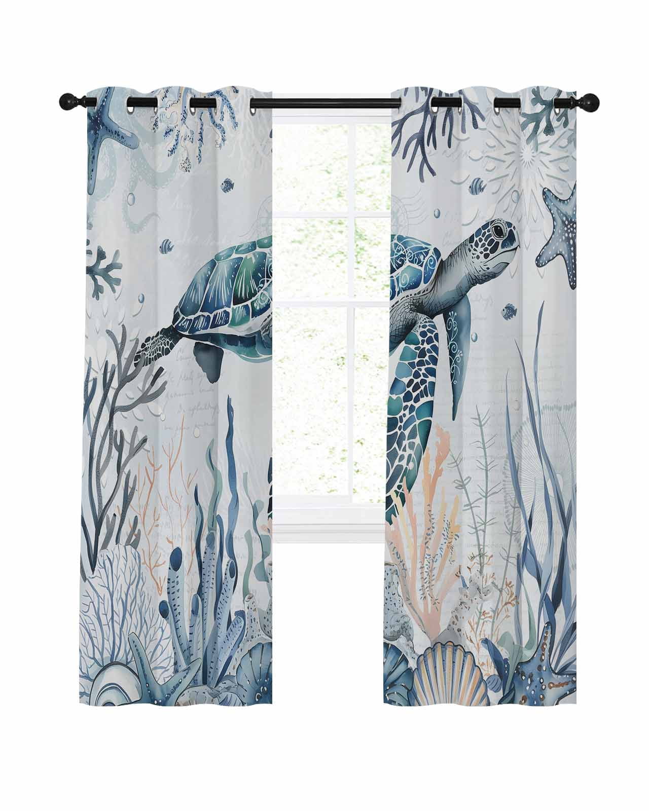 Coastal Sea Turtle Blackout Curtains 96 Inches Long for Bedroom, Summer ...