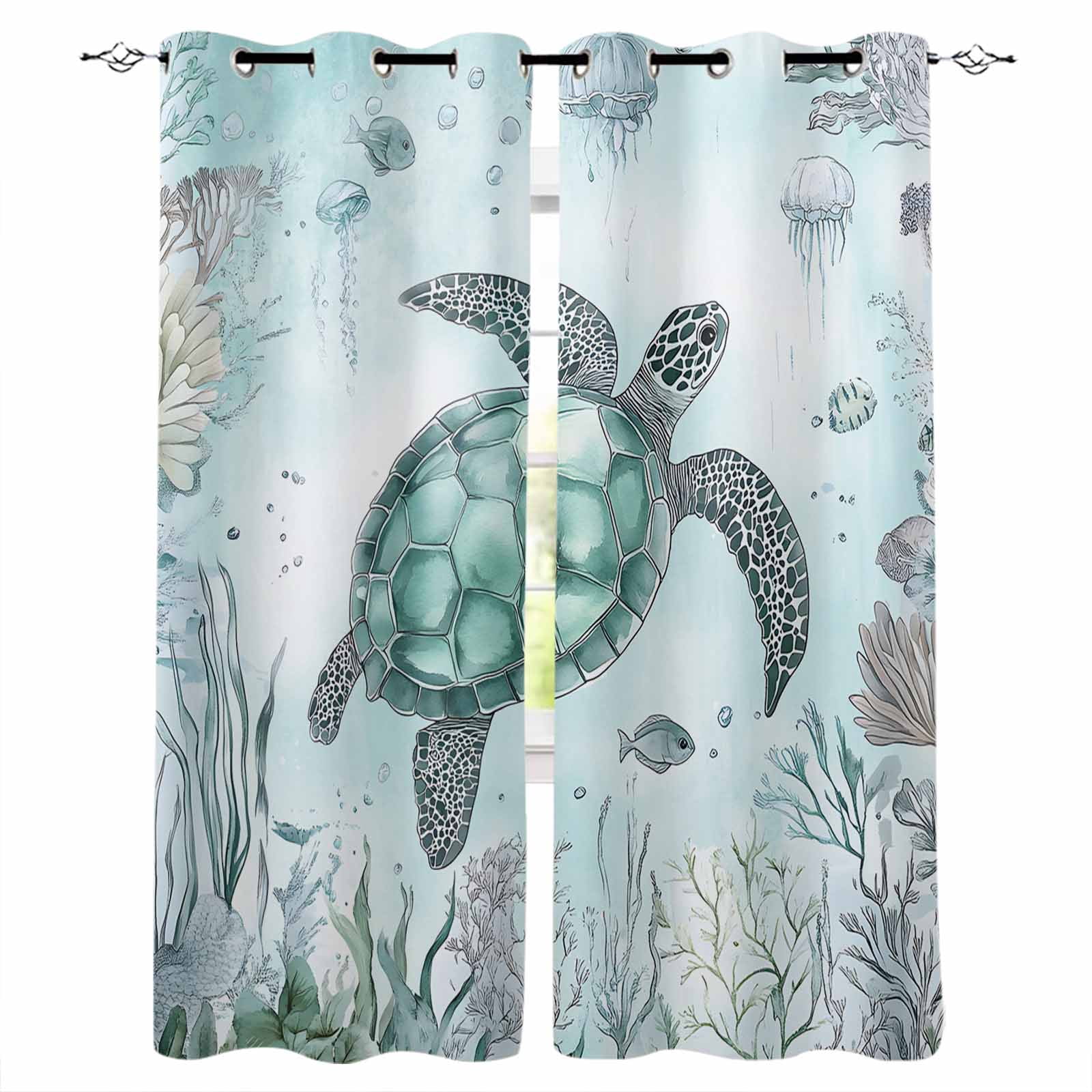 Coastal Sea Turtle Blackout Curtains for Bedroom Living Room Darkening ...