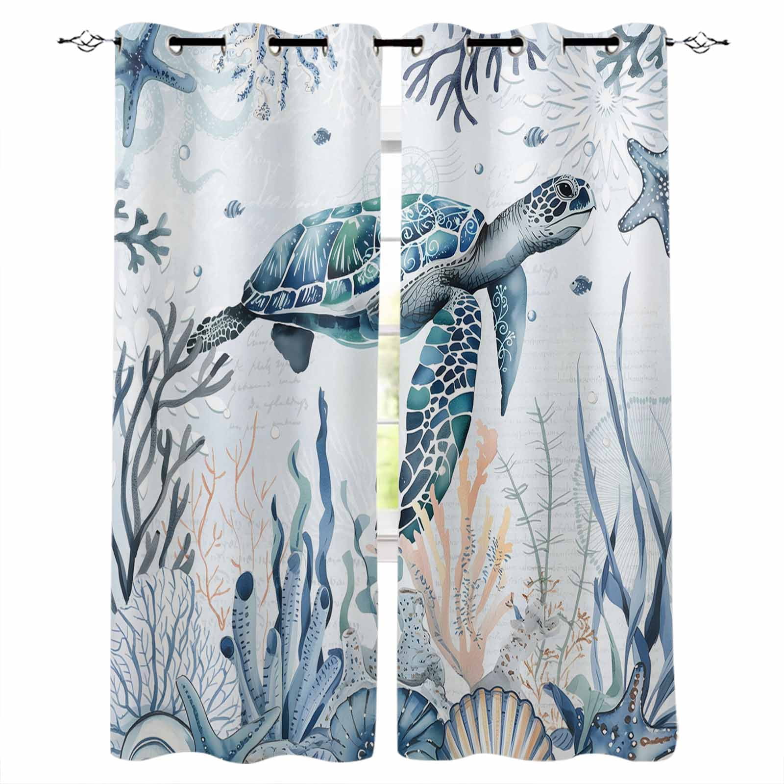 Coastal Sea Turtle Blackout Curtains for Bedroom Living Room Darkening ...