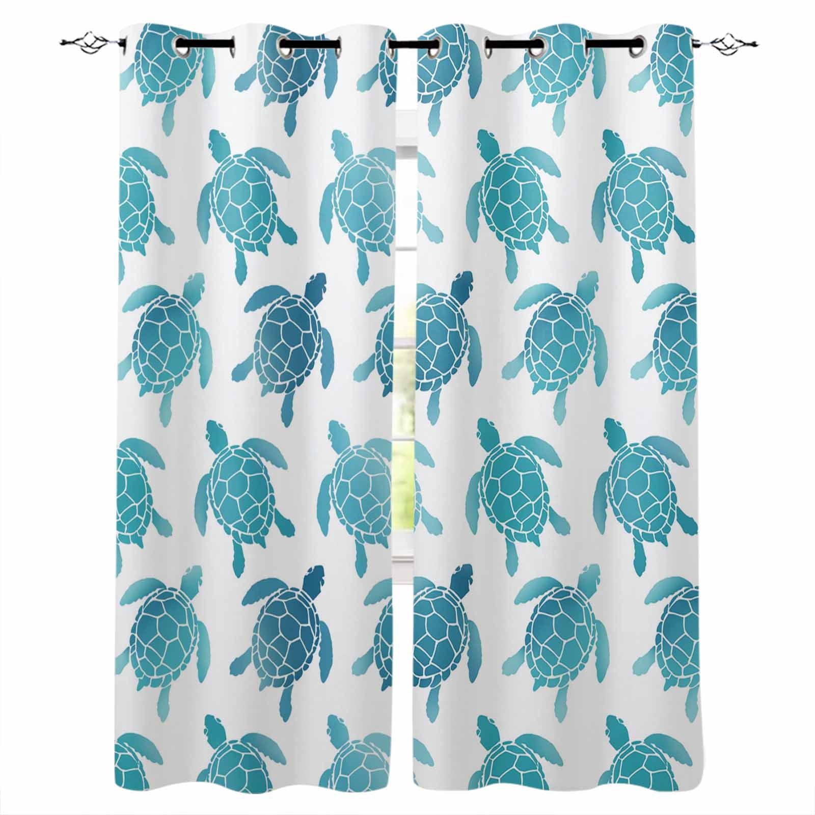 Coastal Sea Turtle Blackout Curtains for Bedroom/Living Room, Thermal ...