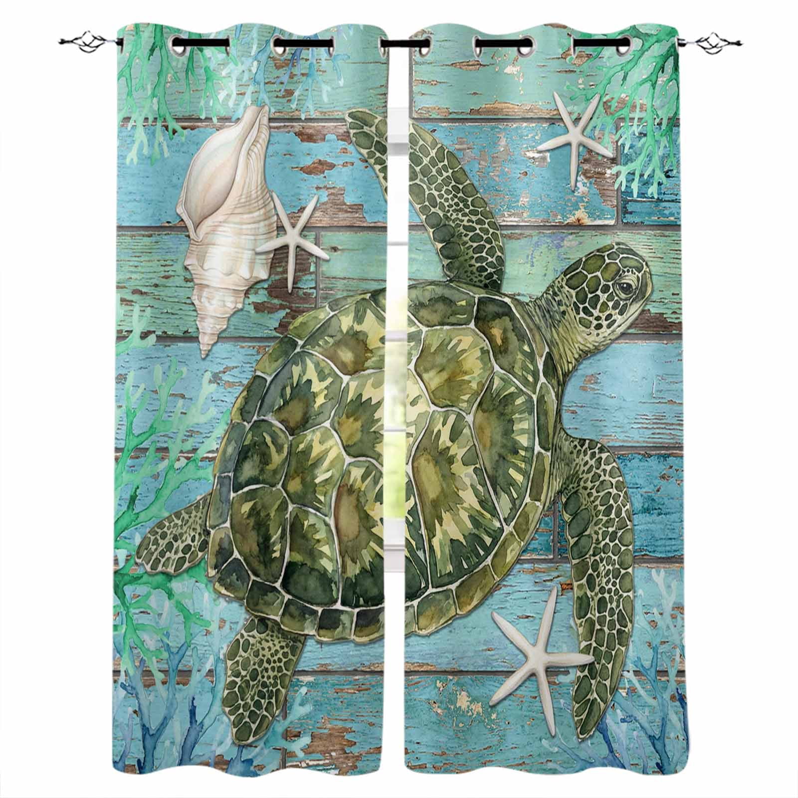 Coastal Sea Turtle Blackout Curtains for Bedroom/Living Room, Thermal ...