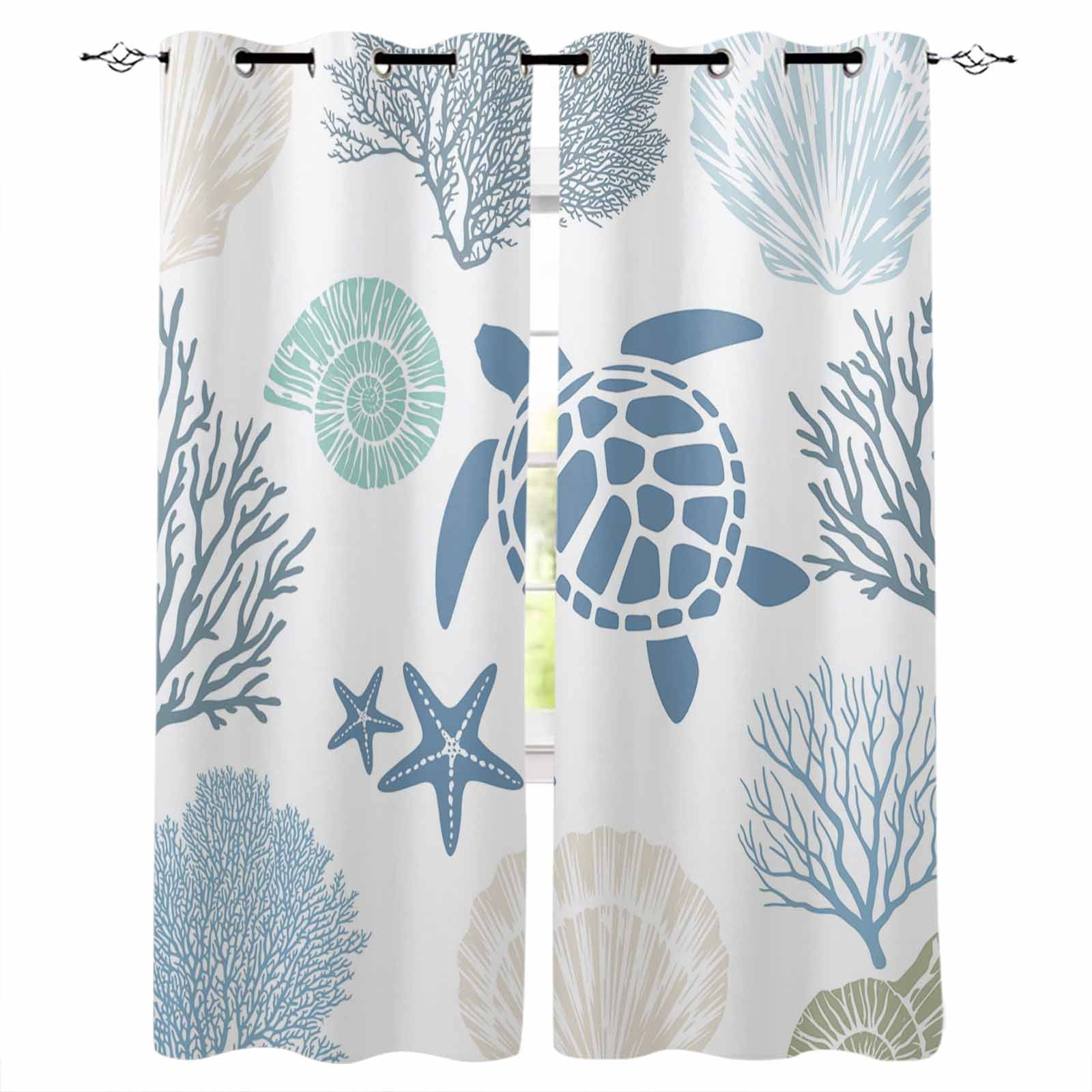 Coastal Sea Turtle Blackout Curtains for Bedroom/Living Room, Thermal ...