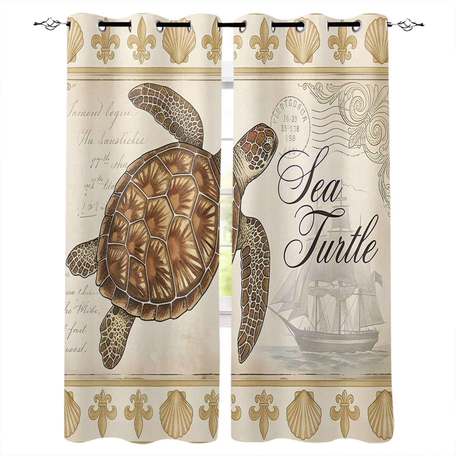 Coastal Sea Turtle Blackout Curtains for Bedroom/Living Room, Thermal ...