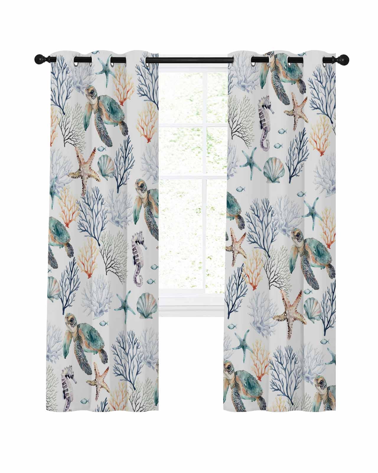Coastal Sea Turtle Blackout Curtains, Light Blocking Print Window ...